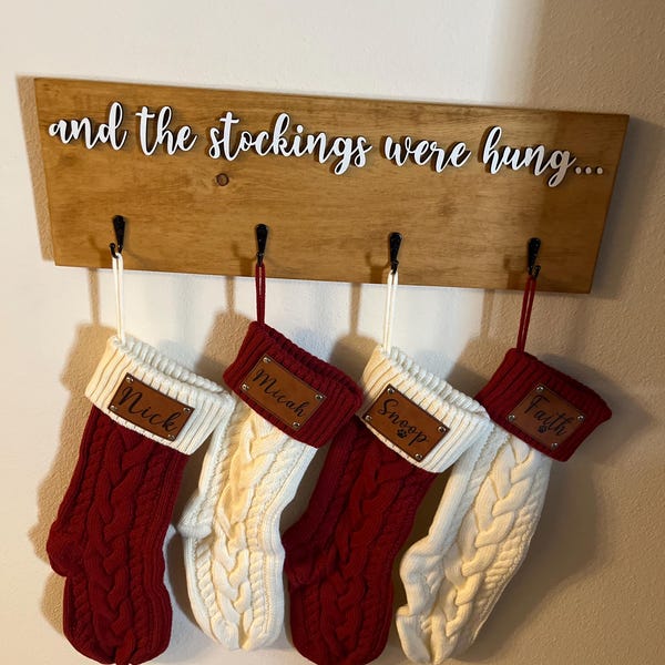 And the Stockings Were Hung, Stocking Hanger, Wooden Stocking Sign With ...