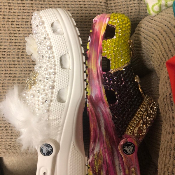 Croc Inspired Clogs, Blinged-out, Black Crocs, Gold, Size 7, Size 8 ...