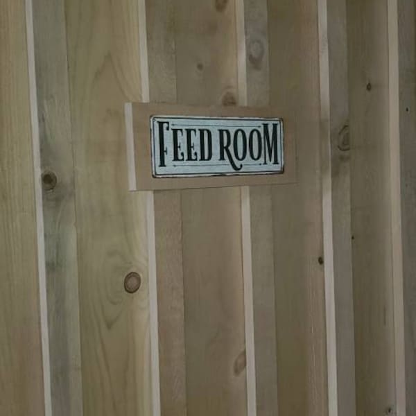 Feed Room Metal Sign - Distressed White Rustic Looking - Color Imprint ...
