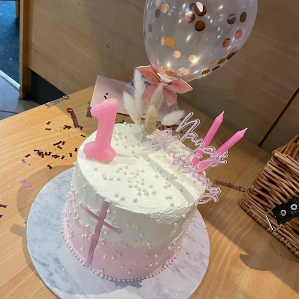 Personalised Floating Christening Cake Topper - Single Name, Name Cake ...