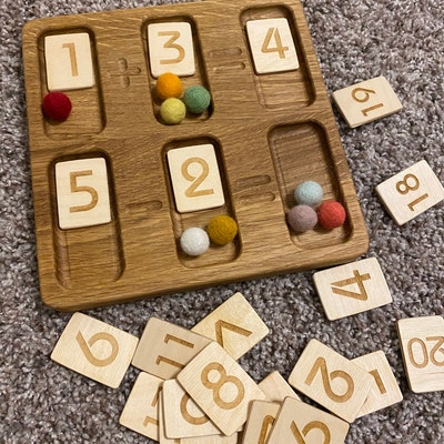Montessori Math Counting Board With Number Cards 1-20 Educational Toy ...