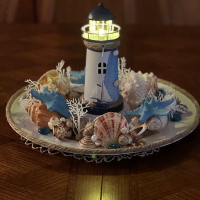 Beach Centerpiece Shells and LED Lighthouse With or Without 10 Mirror ...