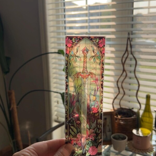 Botanical Sword Bookmark: Transparent Stained Glass Style, Cottagecore ...