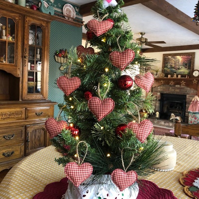 Handmade Homespun Fabric Hearts, Christmas Tree Toppers, Valentines ...