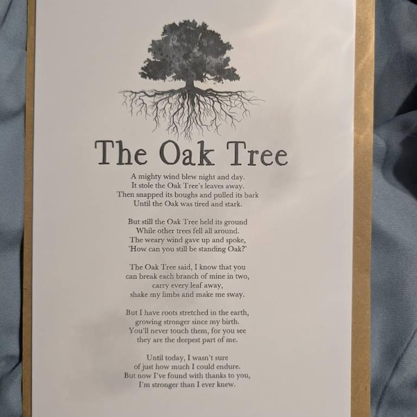 The Oak Tree Poem About Life, A5 Greeting Card, Mighty Oak Tree ...