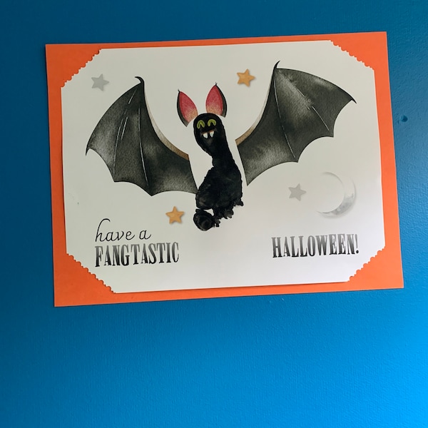 Bat Halloween Art Craft / Footprint Handprint Art / Fang-tastic / Kids ...