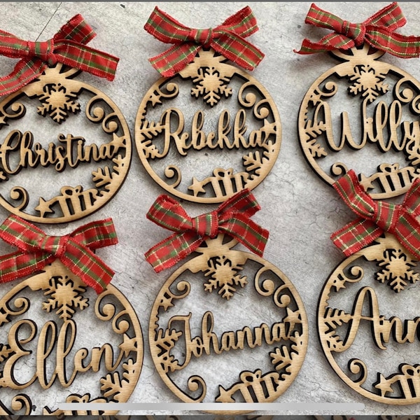 Custom Christmas Baubles With Name, CHRISTMAS Gift Tags, Laser Cut Wood ...