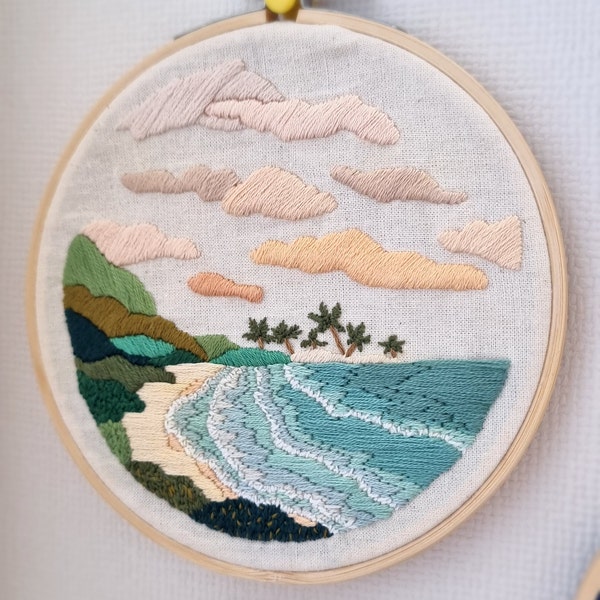 Hidden Beach Embroidery Pattern Digital PDF for DIY Craft. Embroidered ...