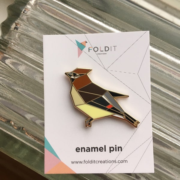 Cedar Waxwing Enamel Pin,bird Enamel Pin,origami Jewelry,cedar Waxwing ...