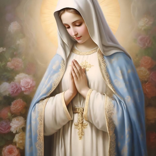 Blessed Virgin Mary Watercolor Art Prints: Catholic Home Decor (digital ...