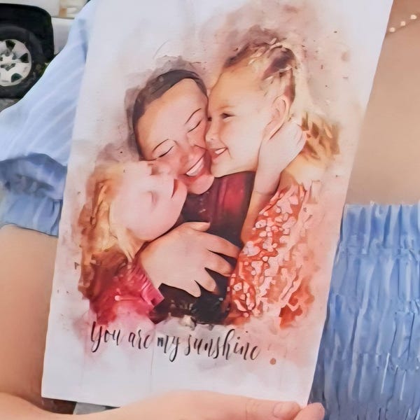 Mothers Day Gift Personalized Watercolor Portrait, Mom Gift, Family ...