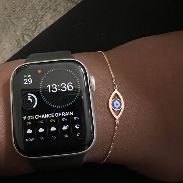 14k or 18k Solid Gold Dainty Evil Eye Bracelet, Minimalist Enamel Eye ...