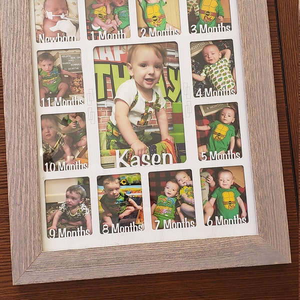 Baby First Year Personalized Frame - Holds Twelve 2.5" X 3.5" Newborn ...