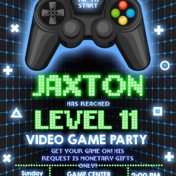 Video Game Invitation Birthday Party Invites Arcade Gaming Boys Gamer ...