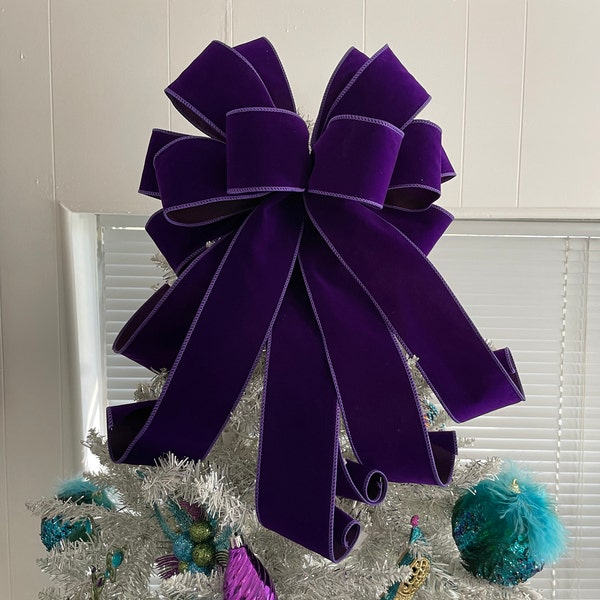 Purple Velvet Christmas Tree Bow for Wreath, Lantern Bow Decoration ...
