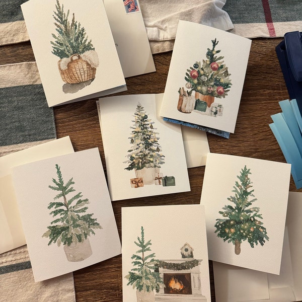Holiday Trees Card Set, Recycled Greeting Cards, Card Pack, Christmas ...