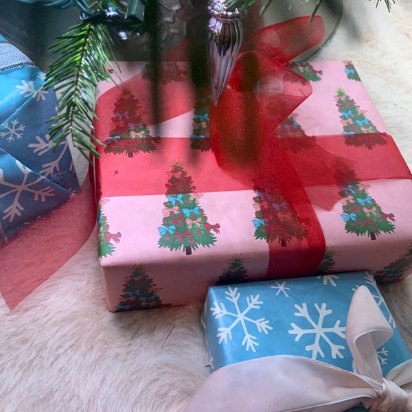 Christmas Trees Wrapping Paper: Pink {gift Wrap, Birthday, Holiday, Christmas} - Etsy