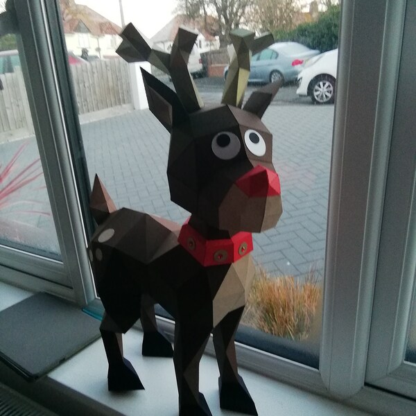 Reindeer Papercraft 3D Rudolph Paper Craft PDF, SVG Template, Low Poly ...