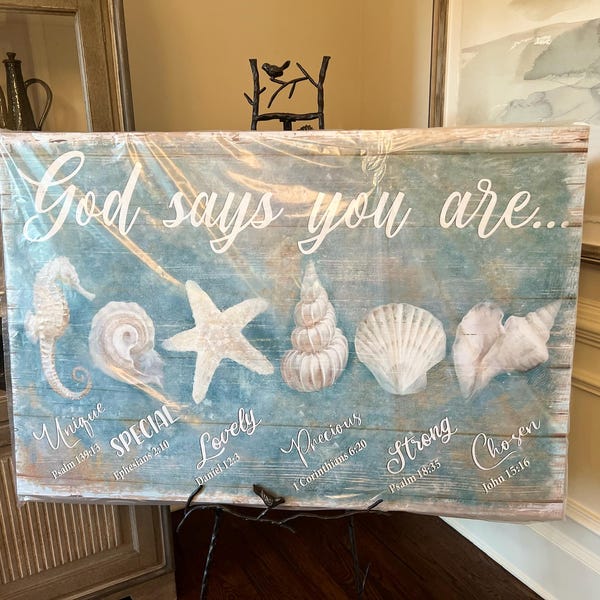 Seashells Painting, God Says You Are Canvas, on the Beach Canvas ...