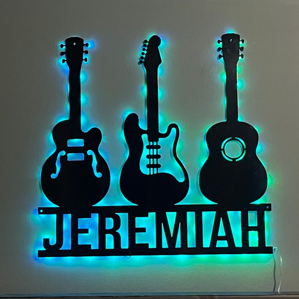 Personalized Guitar Metal Sign With LED Light, Music Room Wall Decor - Etsy