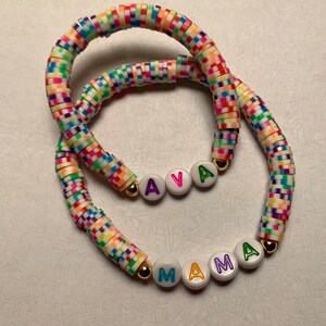 Custom Bracelet Stack Beaded Name Bracelet Mama Stackable Bracelets Heishi Clay Bead Word ...