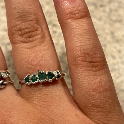 Five Raw Emerald Ring, Gold Ring, Raw Gemstone Ring, Raw Rough Crystal ...