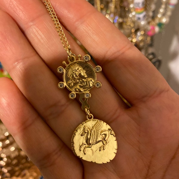 14k Gf Greek Pegasus Gold Coin Pendant, Flying Horse Coin Pendant, Al ...