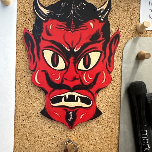 Sizes up to 15" Vintage Style Red Black Devil With Fangs and Mustache ...