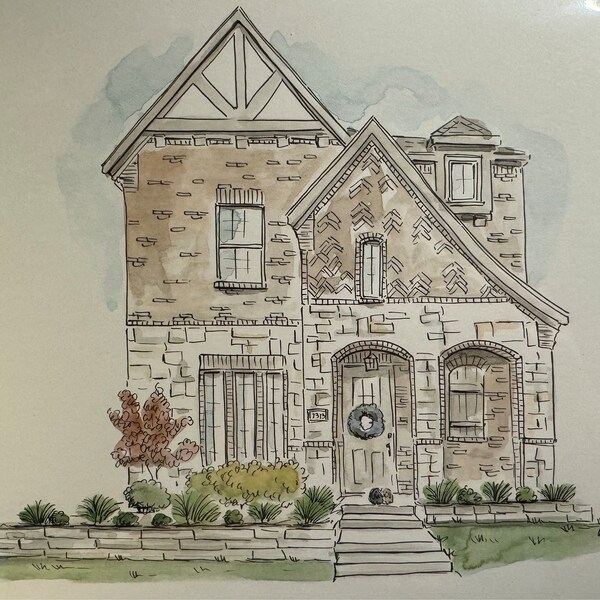 Custom House hand-drawn Sketch 8x10 Pen and Ink Drawing Doodle Bar Home ...