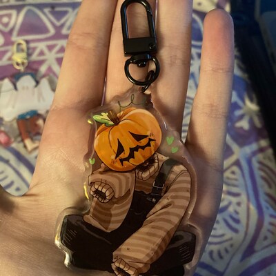 Autumn Pumpkin Head Keychain // Acrylic 3in Keychain - Etsy