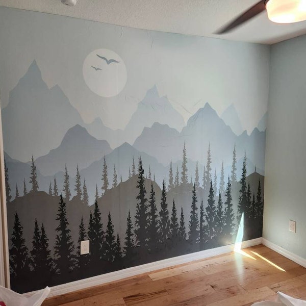 New Mountains Wallpaper for Girl Room Removable, Green Forest Wall ...