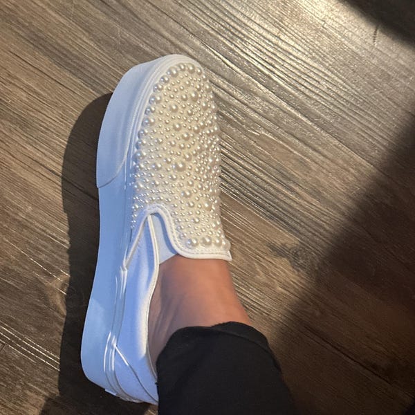 Pearl Embellished Vans - Custom Wedding Slip on Vans - Custom Wedding ...