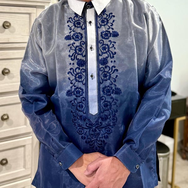 FILIPINIANA Jusi Fabric Hand Painted BISHOP SLEEVE Jacket Barong ...