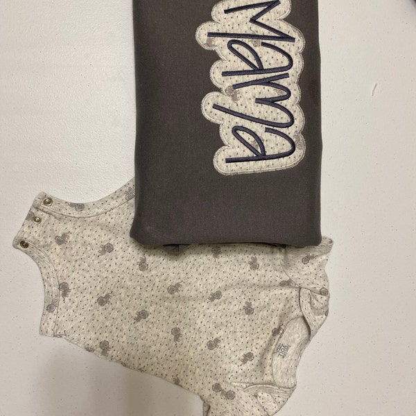 Mama Hand Lettered Zig Zag Stitch Double Applique Design for Machine Embroidery Grandmother Gift ...