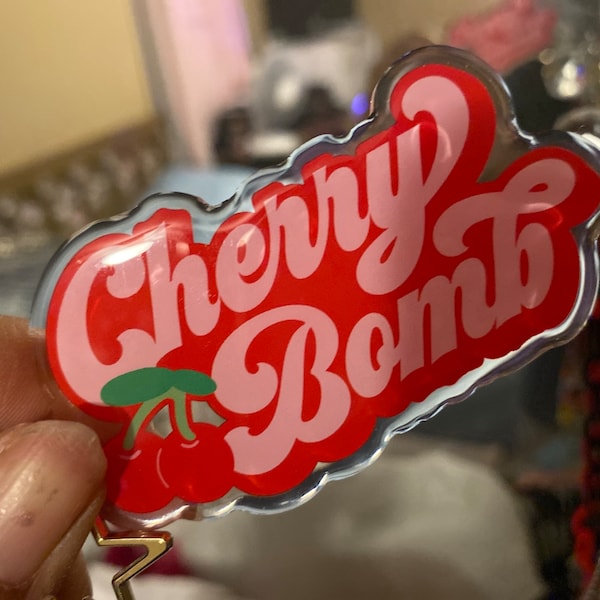 Cherry Bomb Keychain | Acrylic Keychain | Epoxy Coated | Red and Pink ...