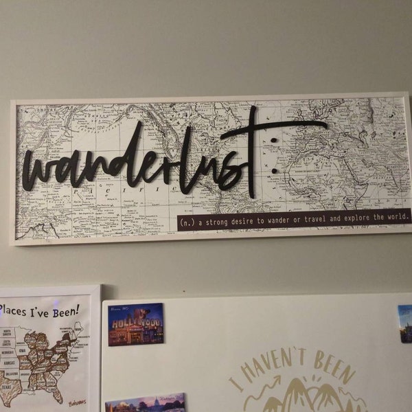 Wanderlust Sign, Travel Wall Art, Travel Themed Decor, Map Sign, Gift ...