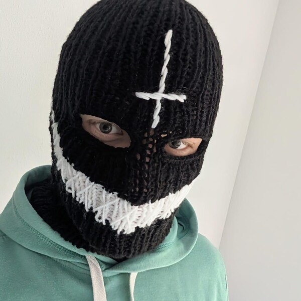 Handmade Knit Balaclava Ski Mask Devil Creepy Joker Halloween Cosplay ...