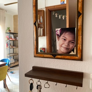 Floating Wooden Shelf With Key Hooks Wall Key Holder Entryway Shelf ...