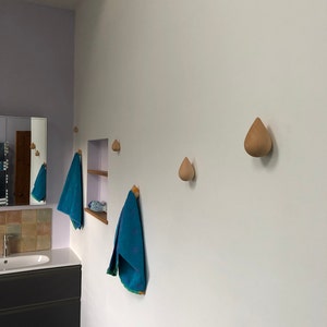 Wooden Drops Set of 7, Water Drop Hooks, Oak Wood Hangers, Modern Coat ...