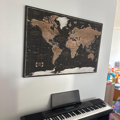 Personalized World Map Push Pin Map Pinboard Cork Canvas Print Gift for ...