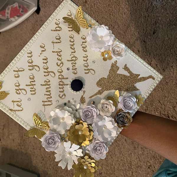 Personalized Glitter Grad Cap Topper: Handmade Paper Flowers, UC ...