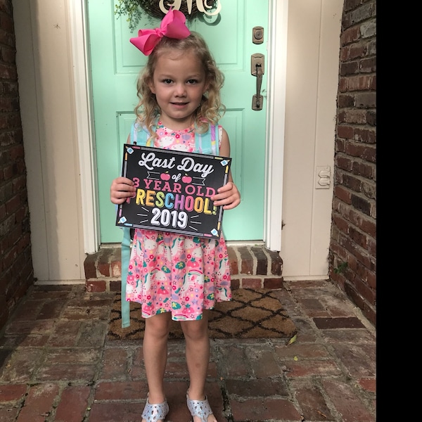 Girl Last Day of 3 Year Old Preschool Sign Last Day of Preschool ...