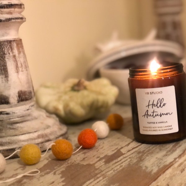 Hello Autumn Candle, Hello Fall Candle, Autumn Home Decor, Cosy Candle ...