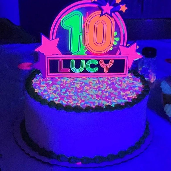 Neon Theme Cake Topper | Personalized Cake Topper | Glow in the Dark ...