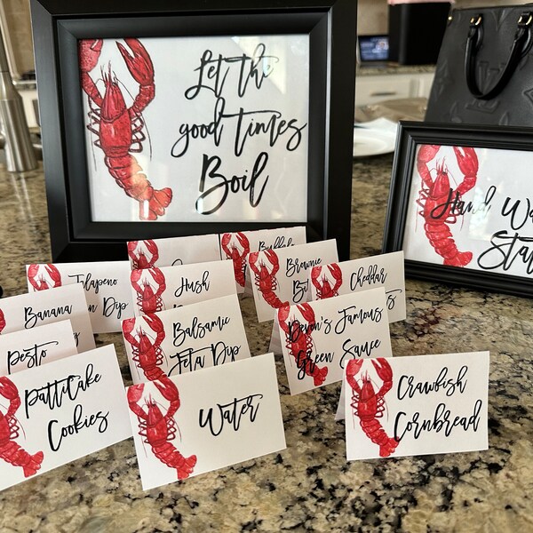 Crawfish Food Tent, Editable Name Place Cards, Crawfish Boil Party ...