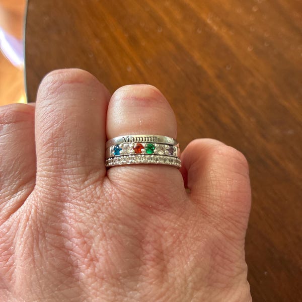 3PCS Personalized Mothers Stacking Rings, 1-6 Birthstones Stackable ...