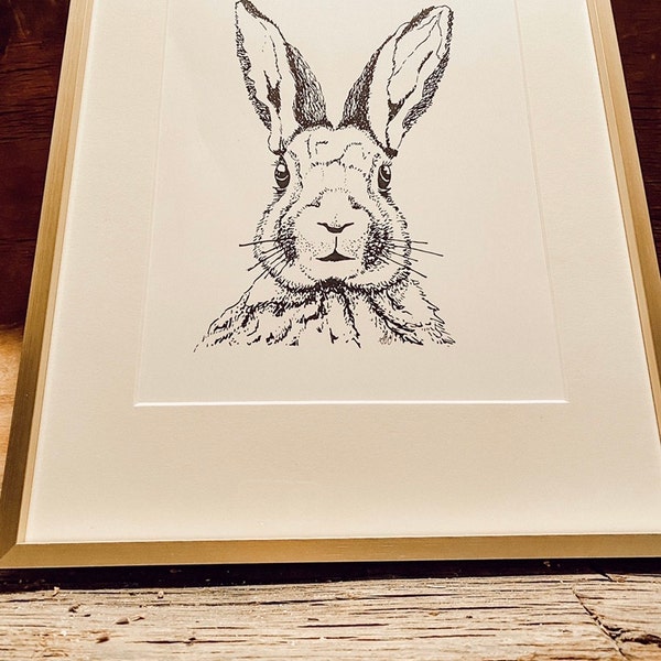 Rabbit / Art Print / Black and White Print / Hand Drawing / Bunny Wall ...