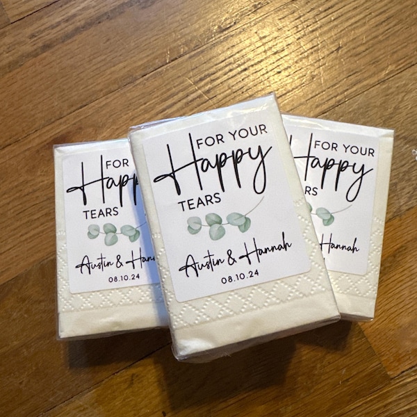 Wedding Tissue Favors + Custom Labels - Set of 15+ Facial Tissue Packs ...