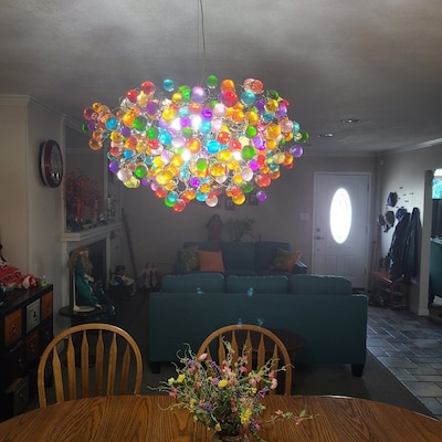 Blue Ceiling Lighting Fixture With Blue Bubbles for Dining Room, Living ...