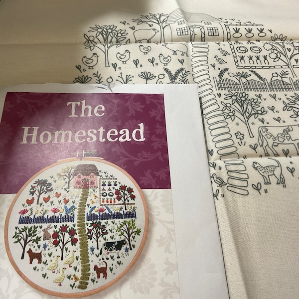 The Homestead, Pre Printed Fabric Panel PLUS Pattern, Hand Embroidery ...